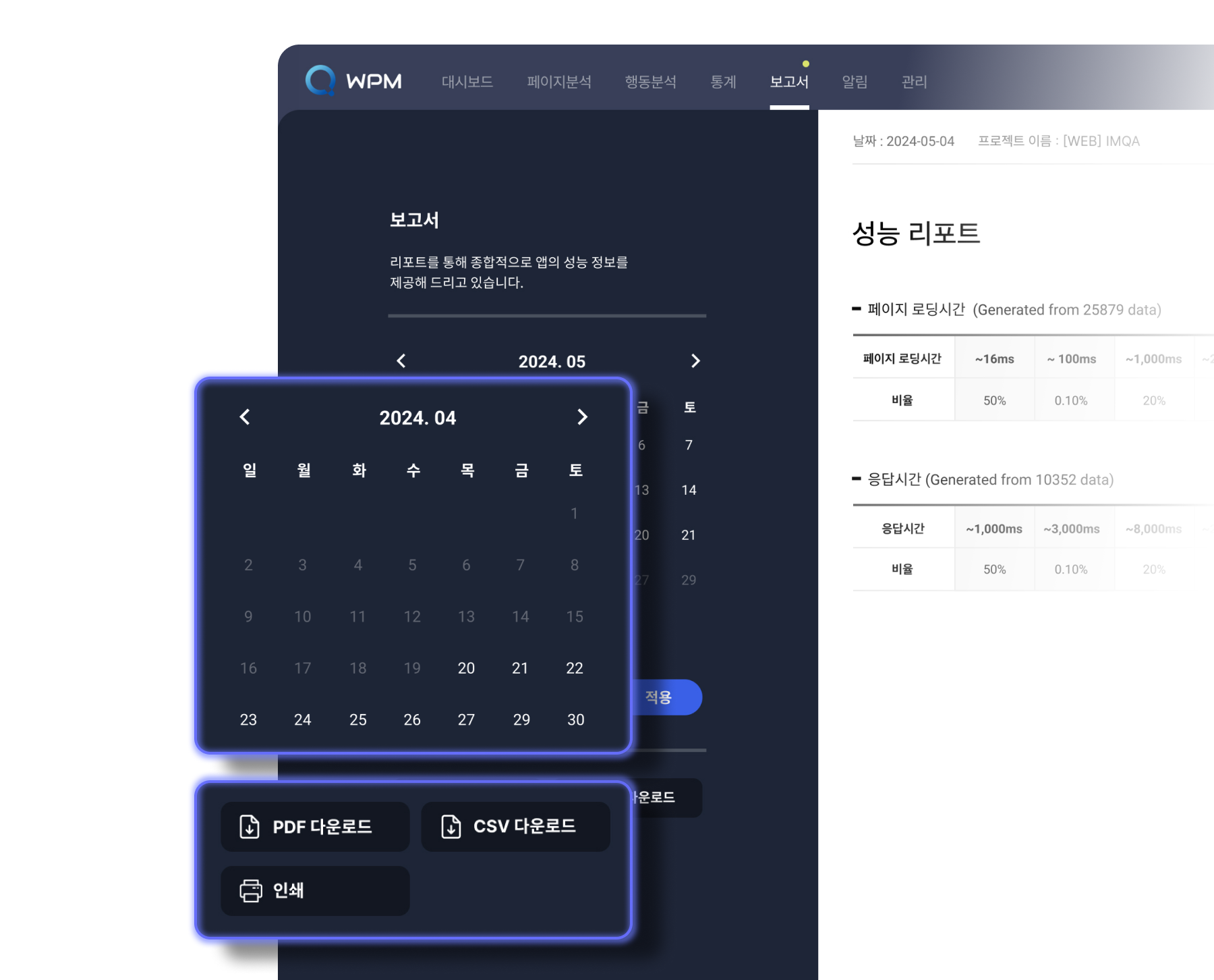 웹 프론트엔드 성능 모니터링 솔루션 WPM - 보고서, 알림, 관리
